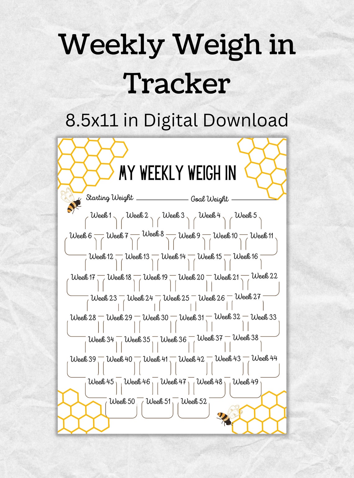 Weekly Weigh in Weight Loss Tracker | Yearly Weigh in | Weight Loss ...