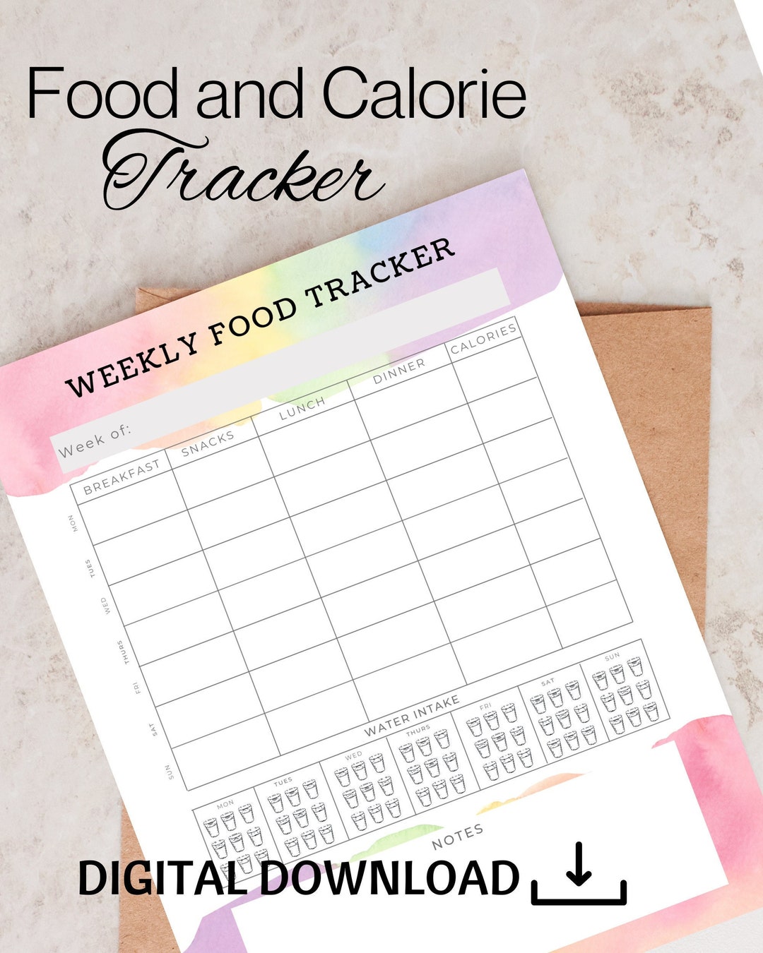 Food and Calorie Tracker | Weekly Meal Tracker | Food Journal - Etsy