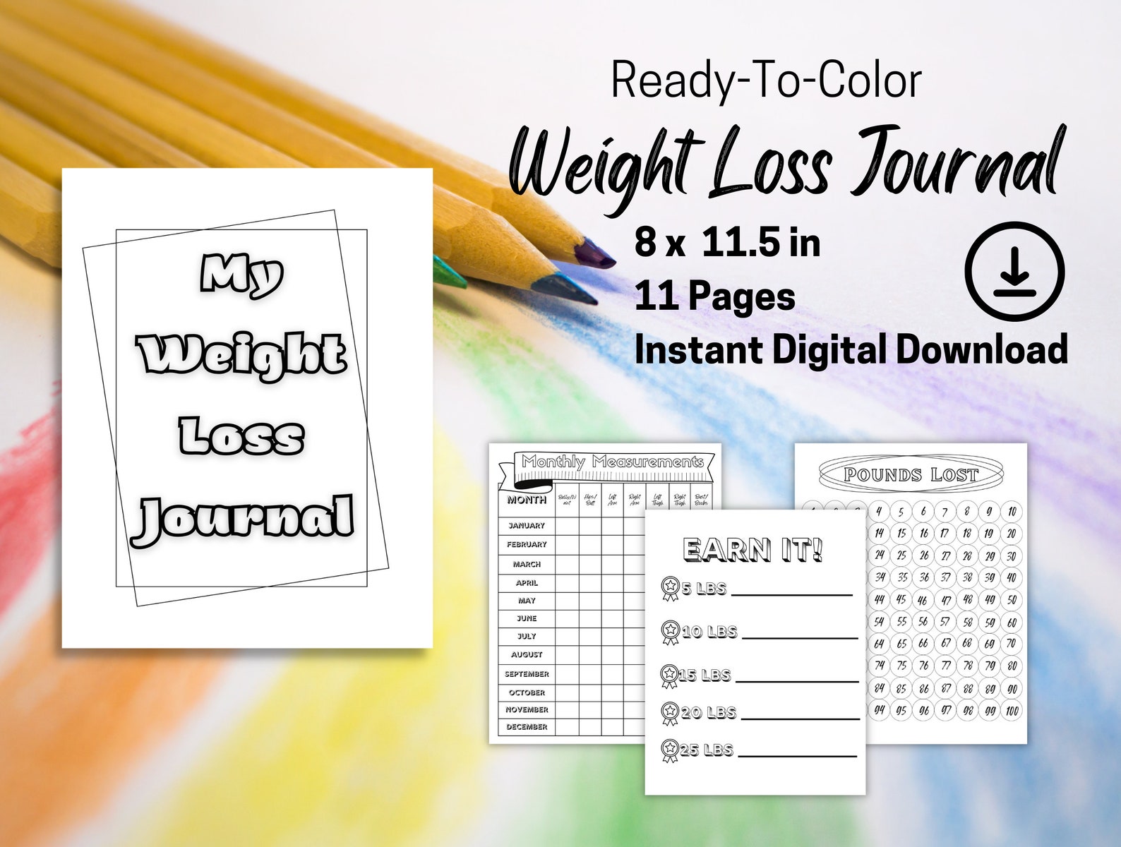 Ready-to-color Weight Loss Tracker Step Tracker Black and White Weight ...