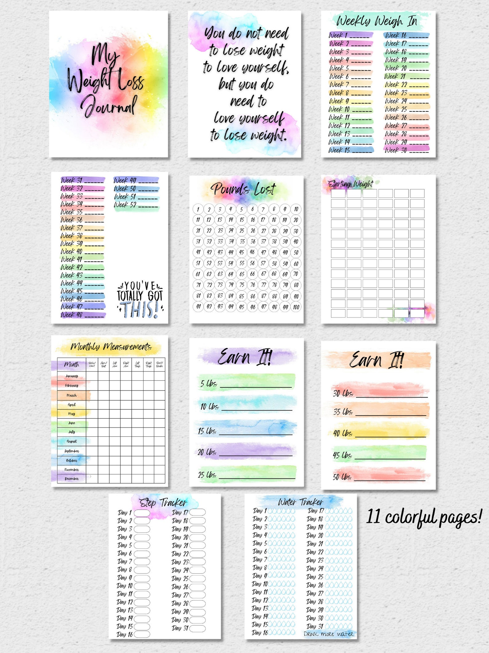 Printable Rainbow Watercolor Weight-loss Journal Weight Loss Tracker - Etsy