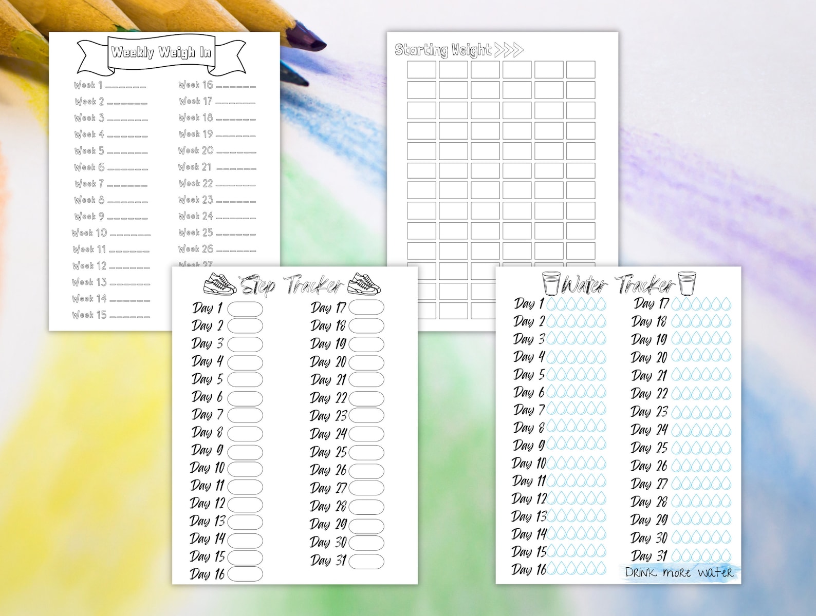 Ready-to-color Weight Loss Tracker | Step Tracker | Black and White ...