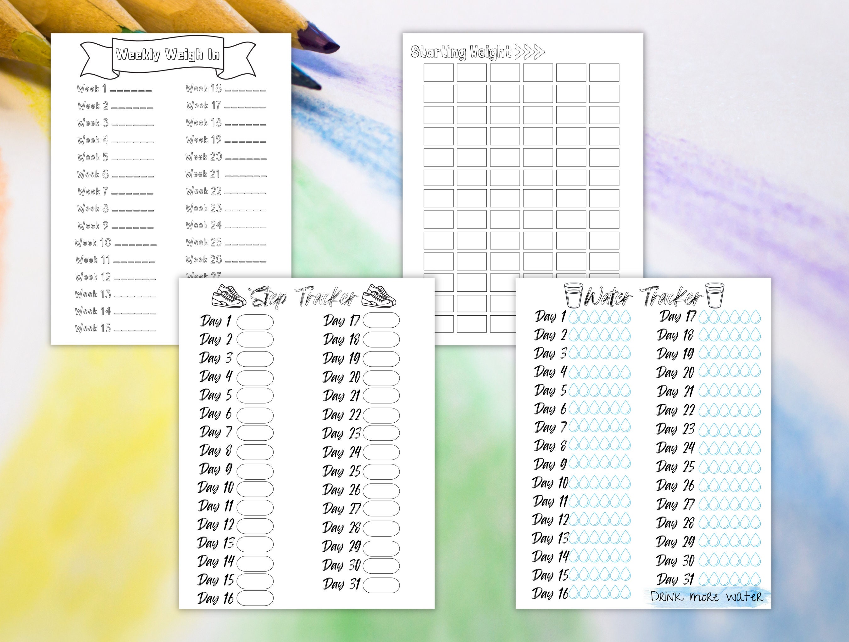 Ready-to-color Weight Loss Tracker | Step Tracker | Black and White ...