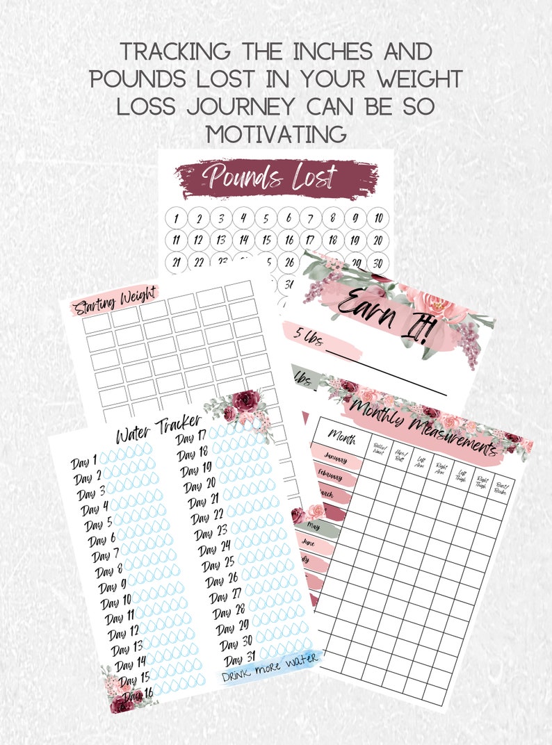 Pink and Red Floral Weight Loss Journal | Daily Health Tracker | Weight ...