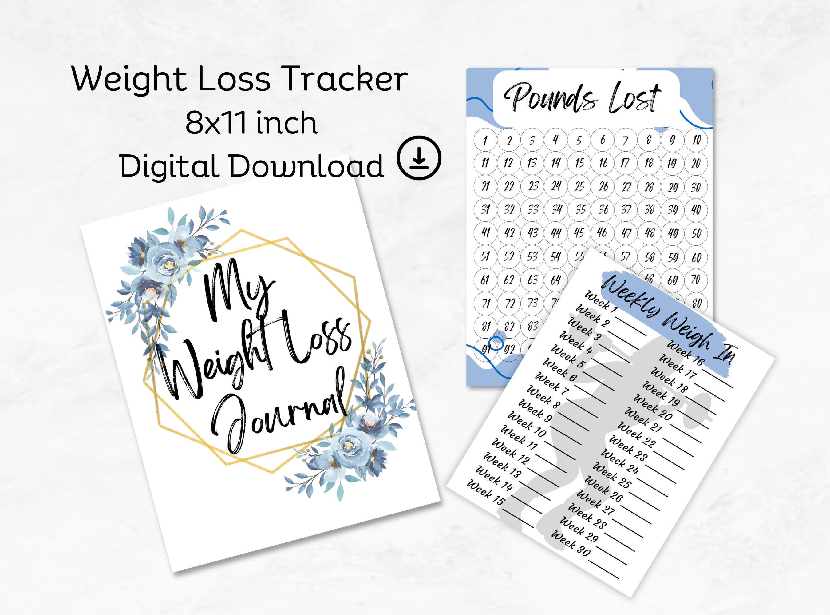 Blue Floral Weight Loss Journal | Weightloss Tracker | 8x11 In - Etsy