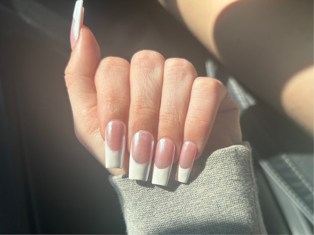 CHROME Glazed French Tips Handmade Luxury Press on Nails - Etsy