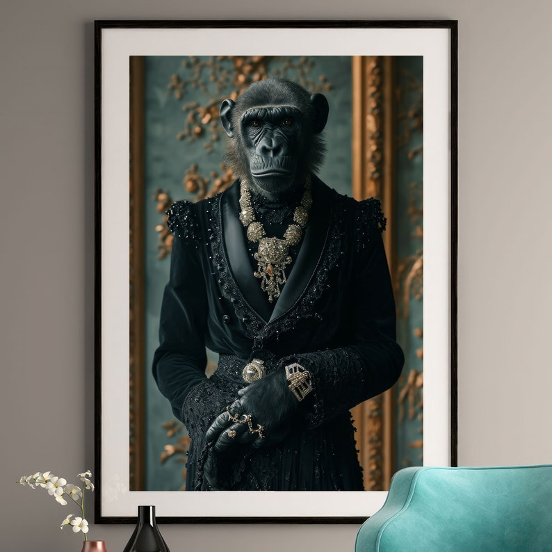 Royal Monkey Portrait Art Print Sophisticated Animal Wall Decor Primate ...
