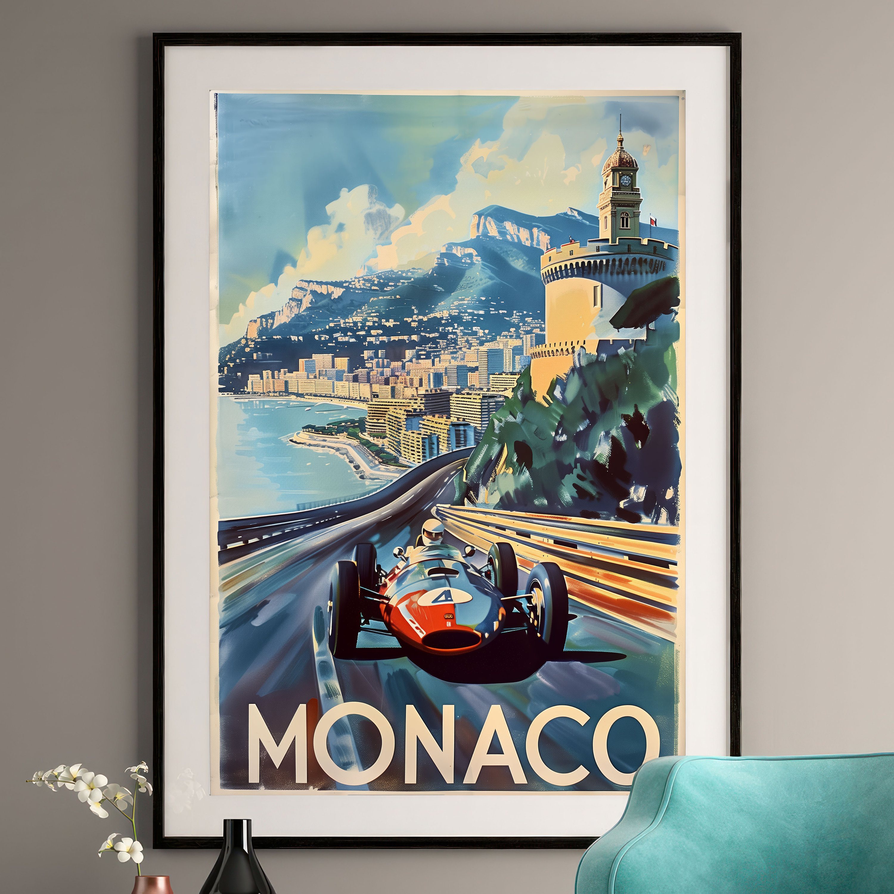 Vintage Monaco Grand Prix Art Print Formula 1 Racing, Nostalgic ...