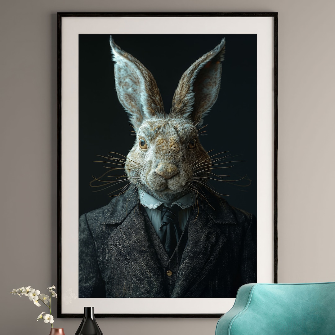 Dapper Rabbit Art Print | Rabbit in Suit Wall Art | Vintage Animal ...