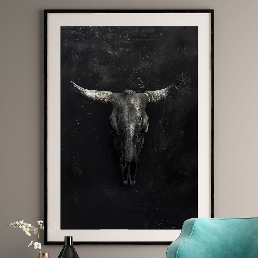 Dark Bull Skull Art Print | Gothic Wall Decor | Moody Animal Skull ...