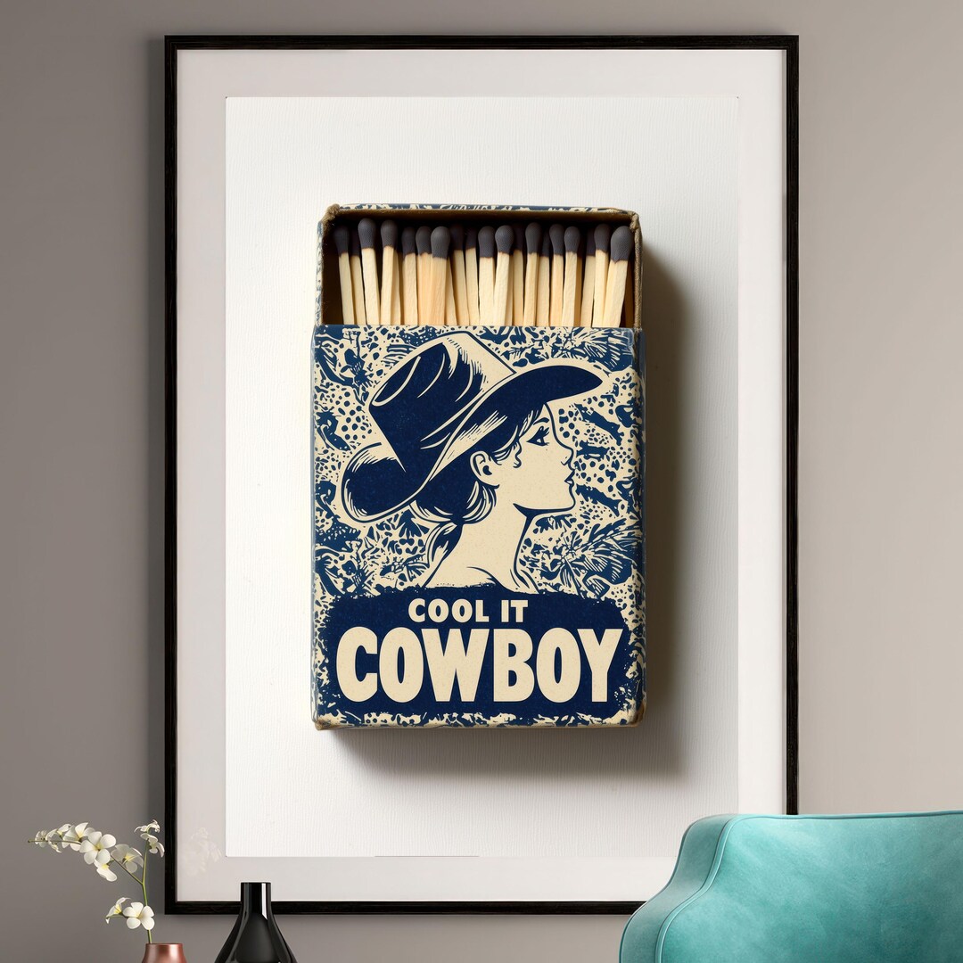 Cool It Cowboy Art Print - Vintage Matchbox Design - Americana Home ...