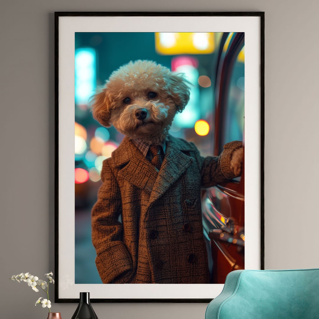 Bichon Frise Art Print – Dapper Dog, Vintage Car, Neon Lights - Etsy
