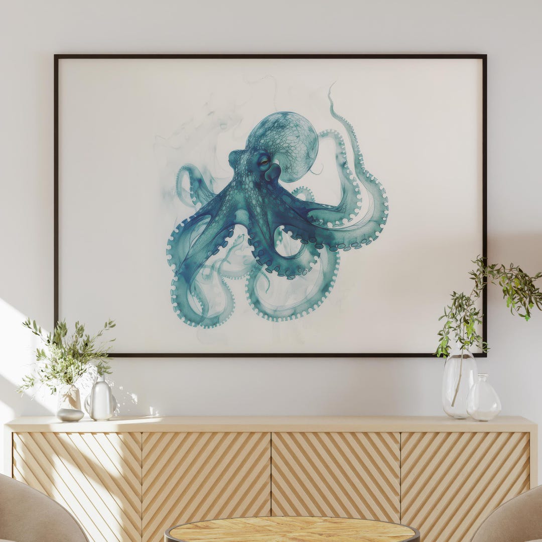 Ethereal Octopus X-ray Art Print - TEAL - (LANDSCAPE ORIENTATION ...
