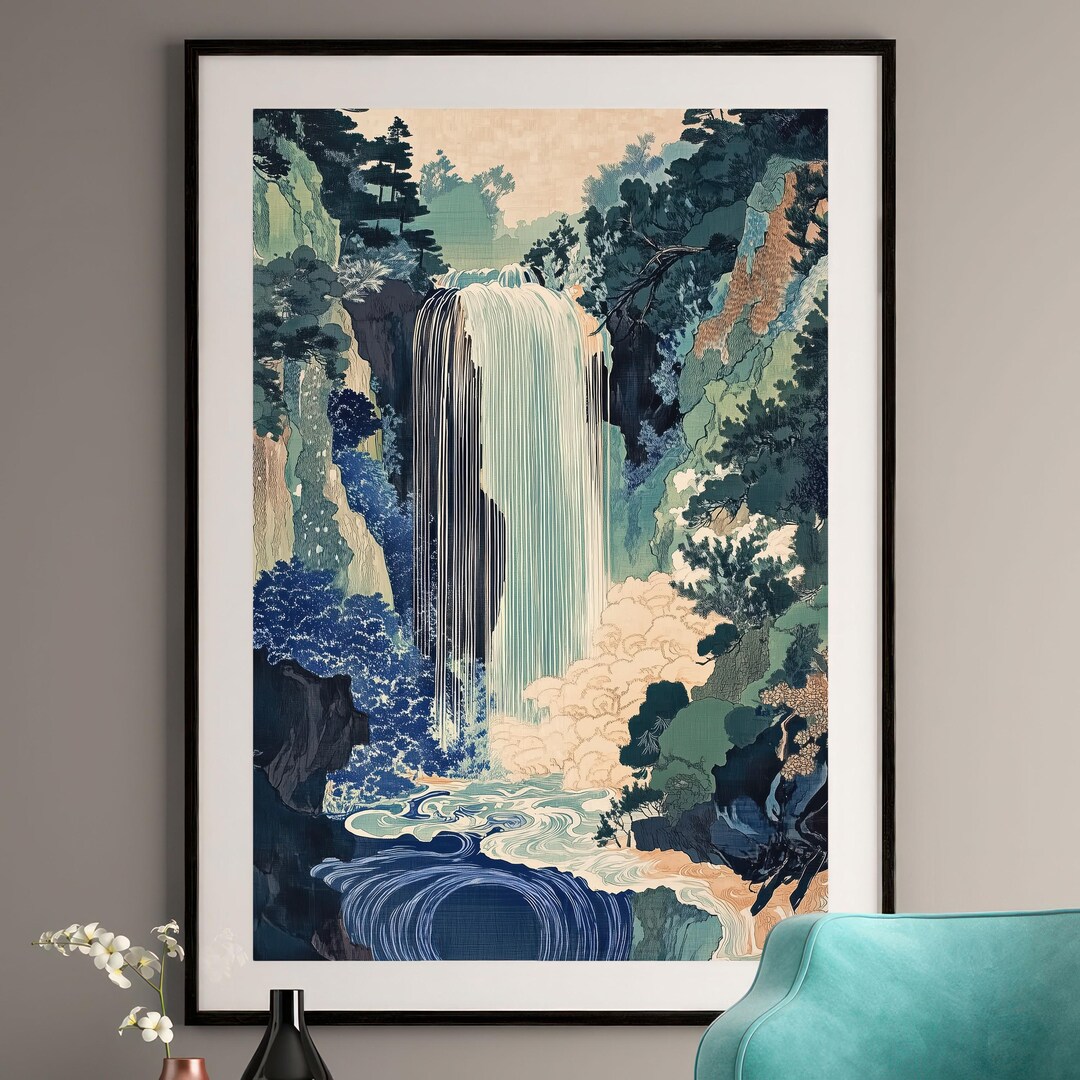 Hokusai Ukiyo-e Japanese Waterfall Wall Art Landscape Poster - Japanese ...