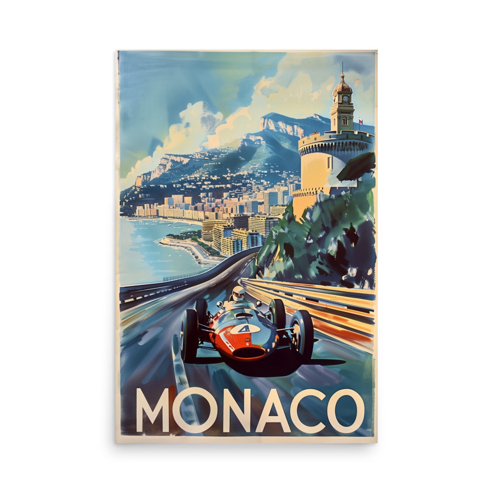 Vintage Monaco Grand Prix Art Print Formula 1 Racing, Nostalgic ...