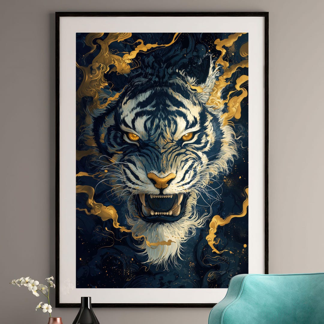 Japanese Tiger Art Print - Mystic Golden Tiger Wall Art - Asian Style ...