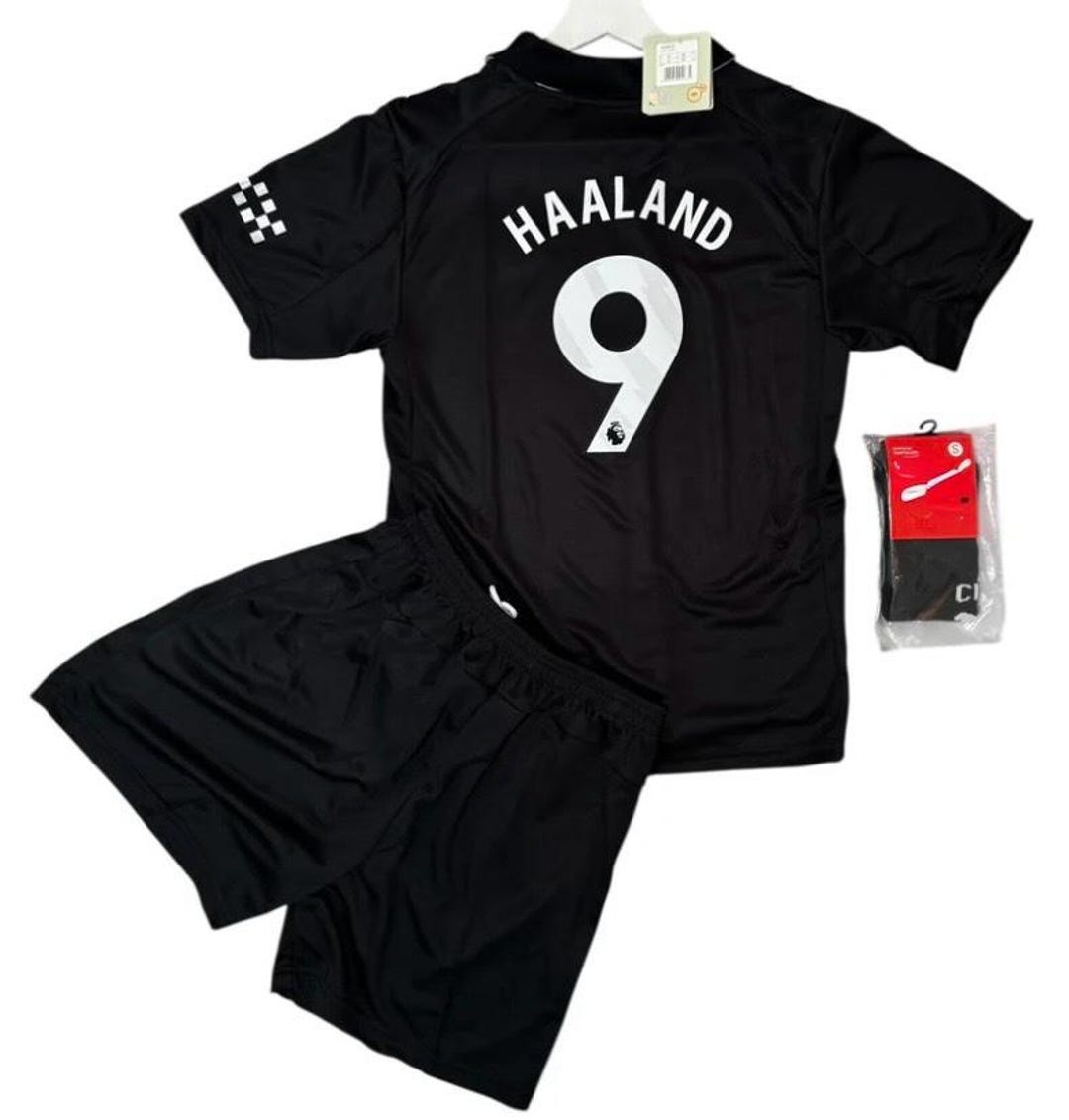 Haaland Number 9 Manchester City Away Kit for Boys and Girls Including ...