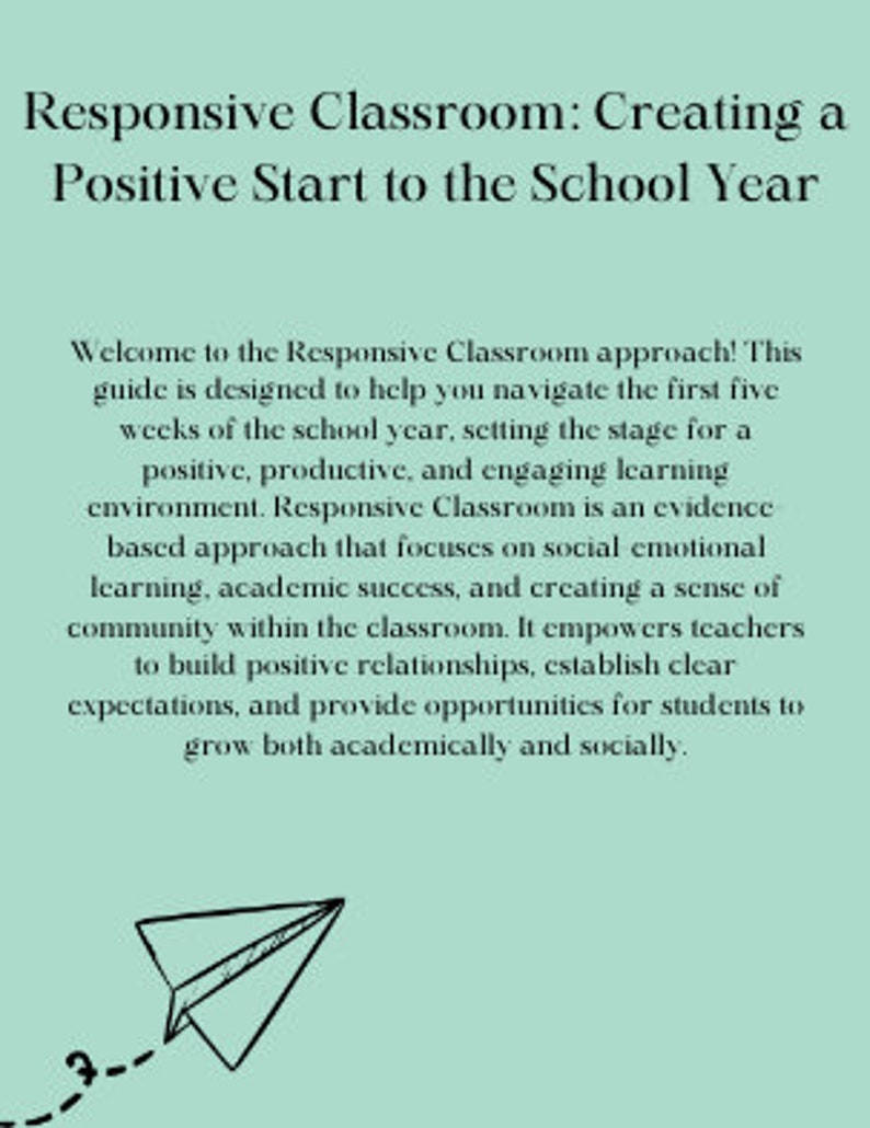 A Teachers Guide to Responsive Classroom: the First 5 Weeks of School ...