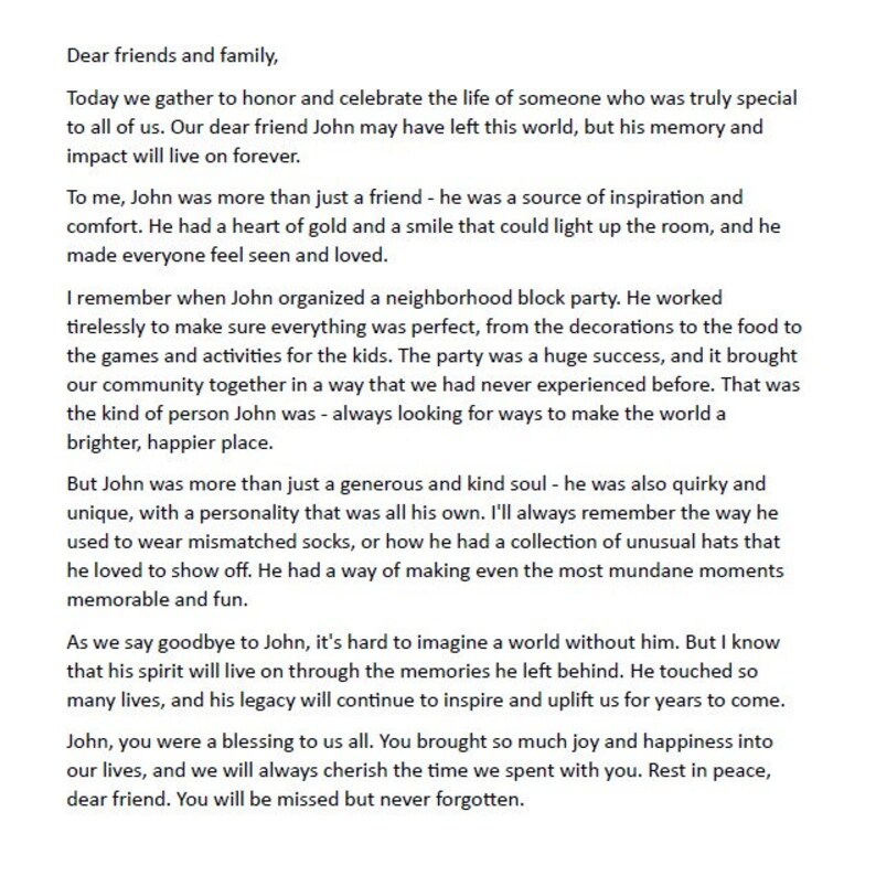 In Loving Memory: A Tailored Memorial Tribute or Poem to Celebrate the ...