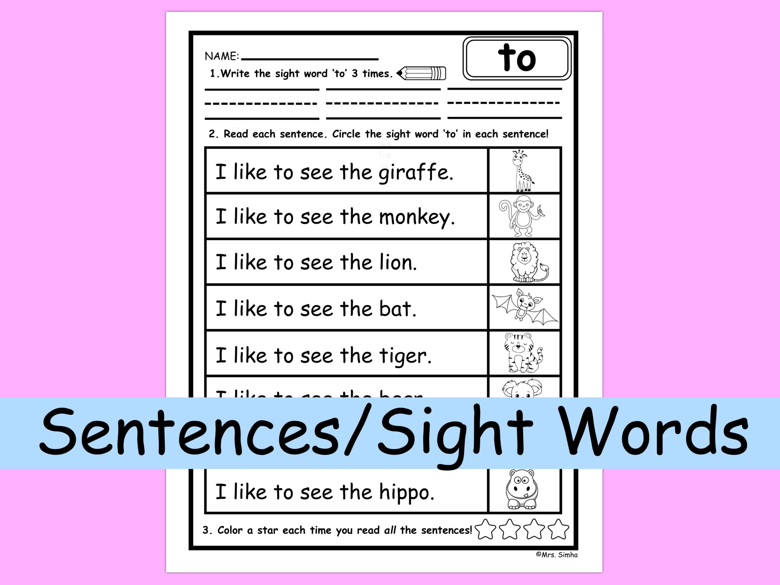 Phonics CVC Worksheets - Sentences/sight Words Practice!! #2 - Etsy