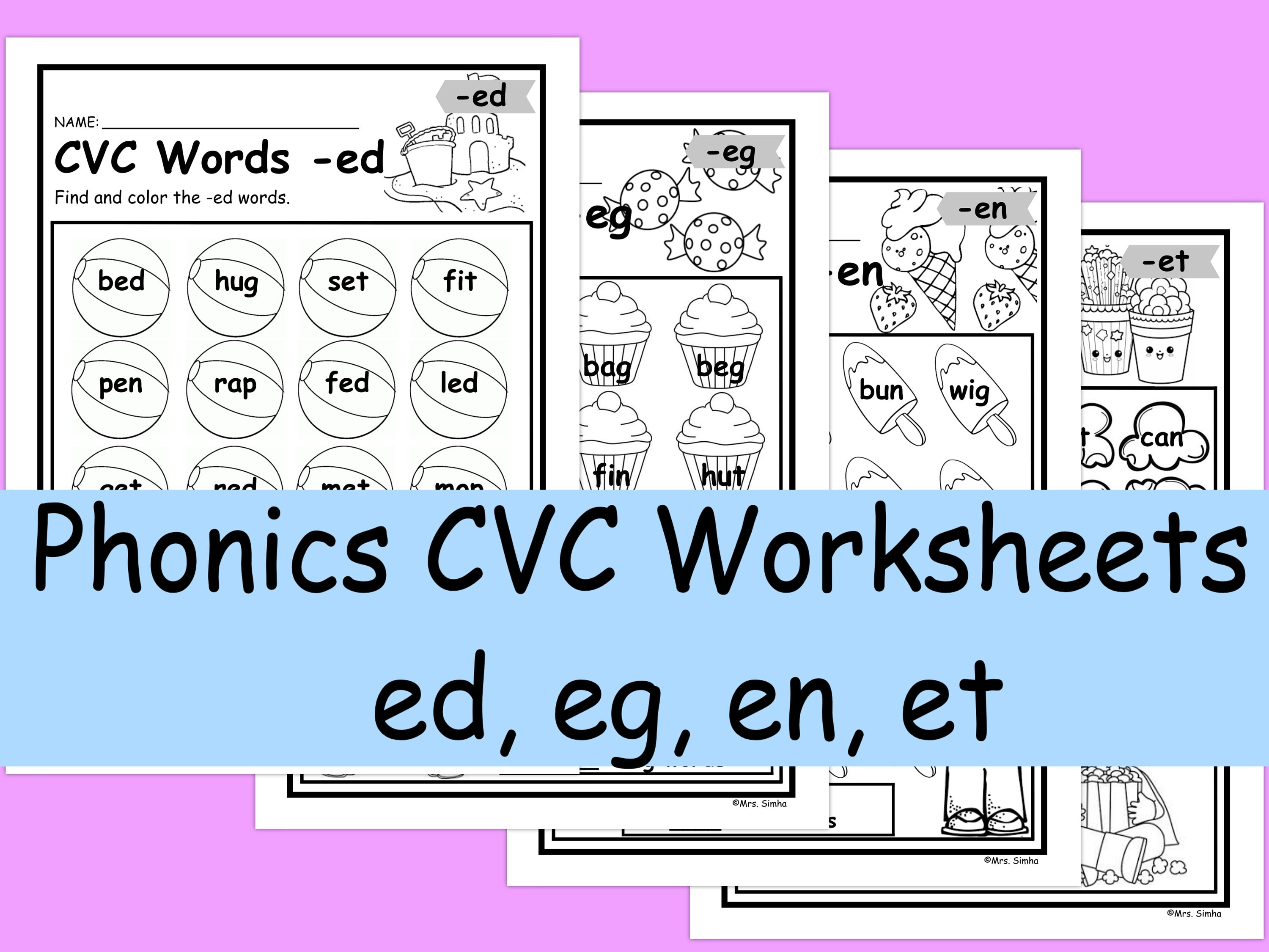 Phonics CVC Worksheets, CVC Word Search 'e' for Kindergarten and First ...