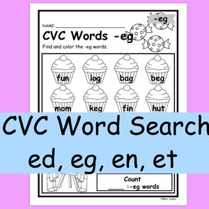 Phonics CVC Worksheets, CVC Word Search 'e' for Kindergarten and First ...