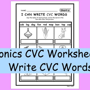 Phonics CVC Worksheets- I Can Write CVC Words! for Kindergarten and ...