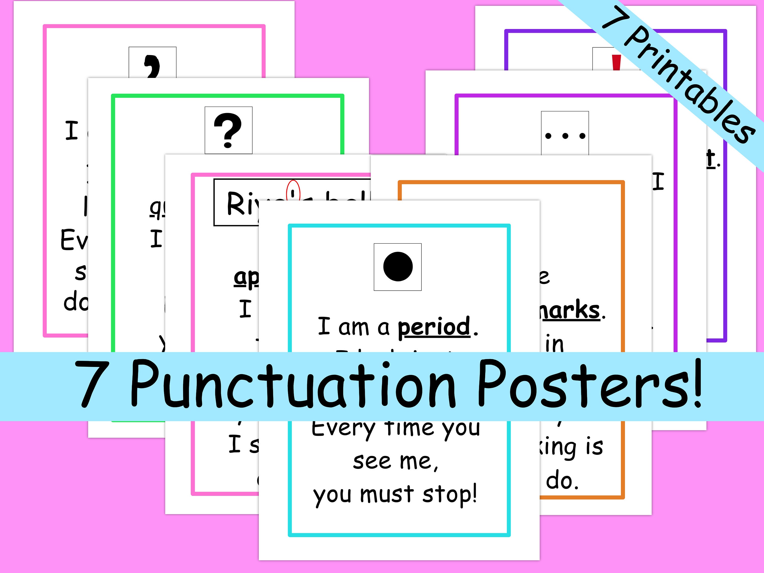 7 Punctuation Mark Posters! Posters Are of Period, Comma, Question Mark ...