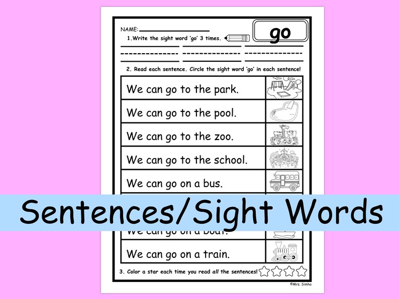 Phonics CVC Worksheets - Sentences/sight Words Practice!! #2 - Etsy