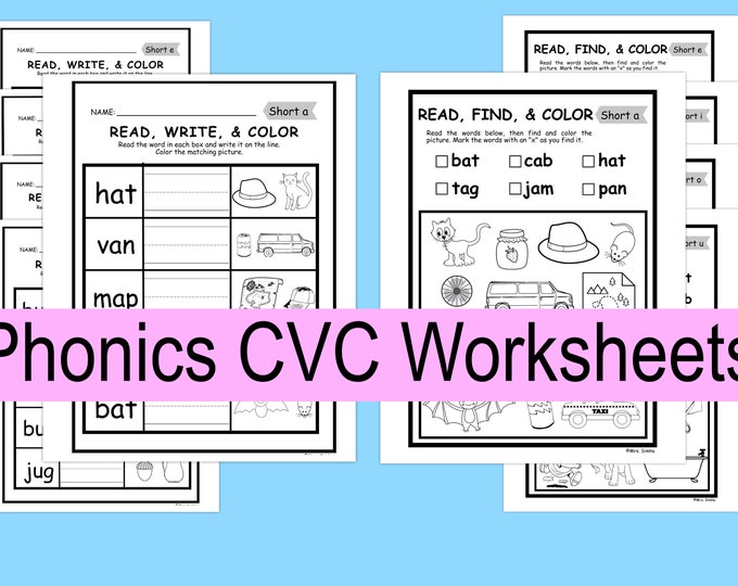 Phonics Worksheets CVC Short Vowels -search & Write (kindergarten/first ...
