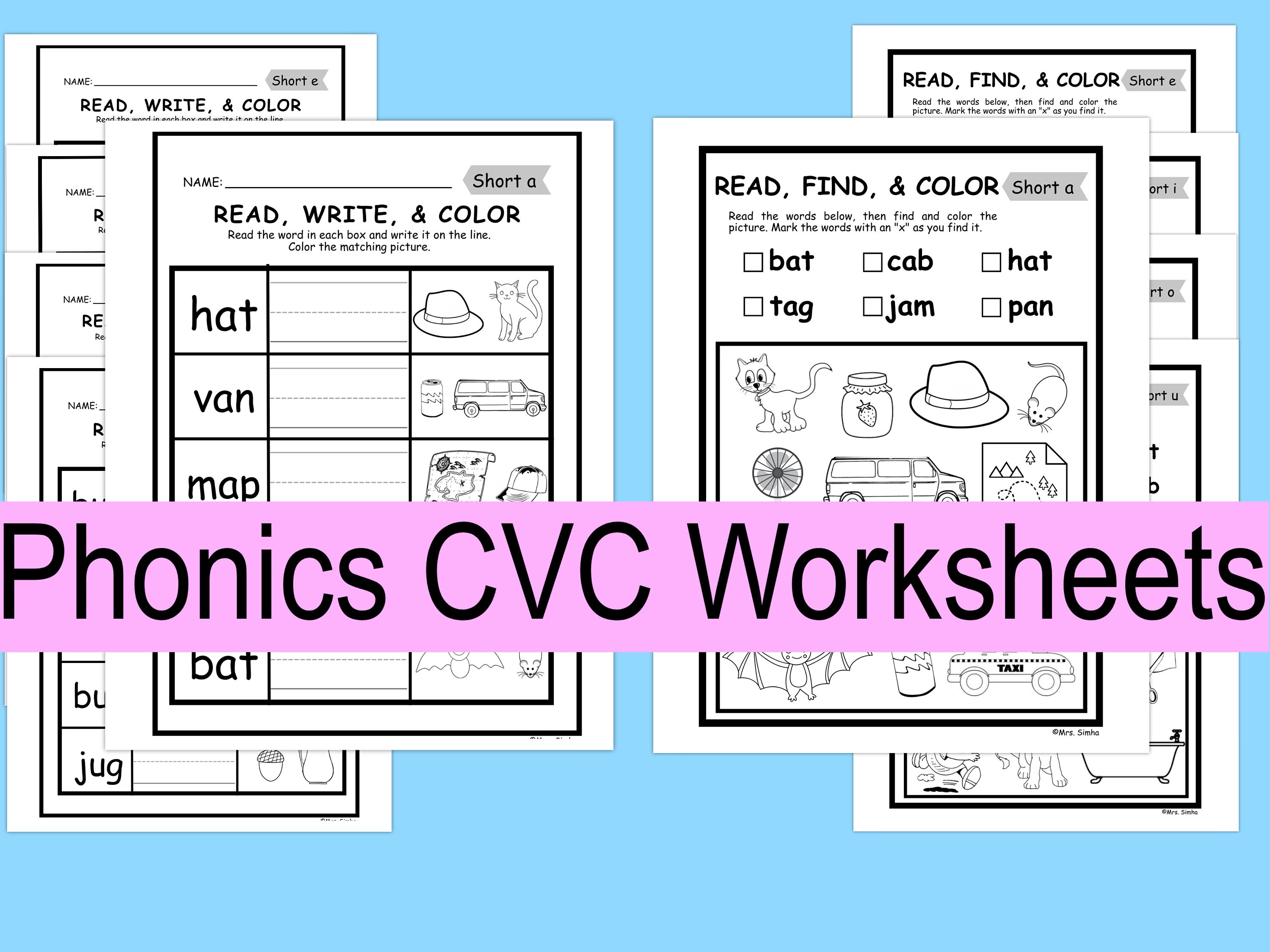 Phonics CVC Words Worksheets - Etsy