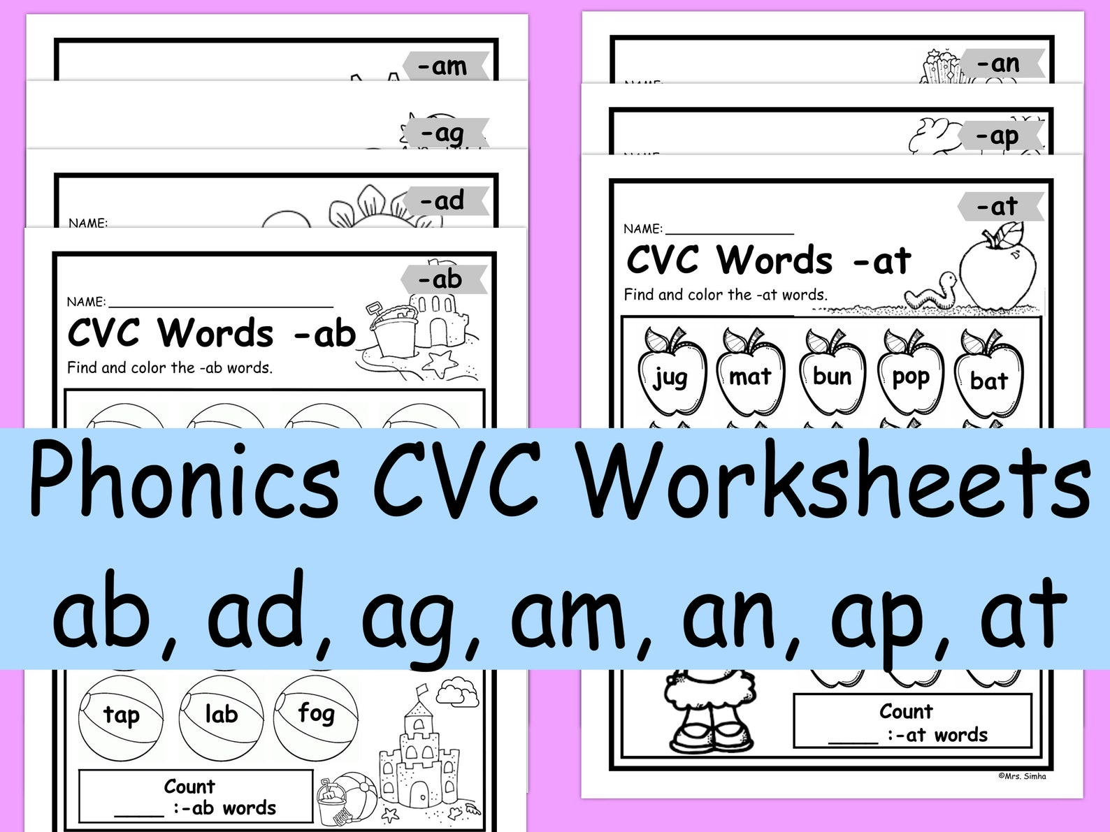 Phonics CVC Worksheets, CVC Word Search 'a' for Kindergarten and First ...