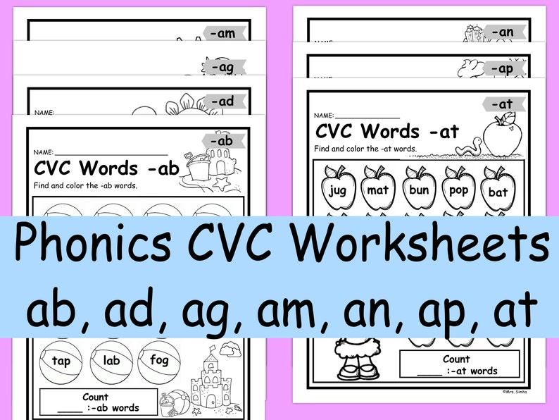 Phonics CVC Worksheets, CVC Word Search 'a' for Kindergarten and First ...