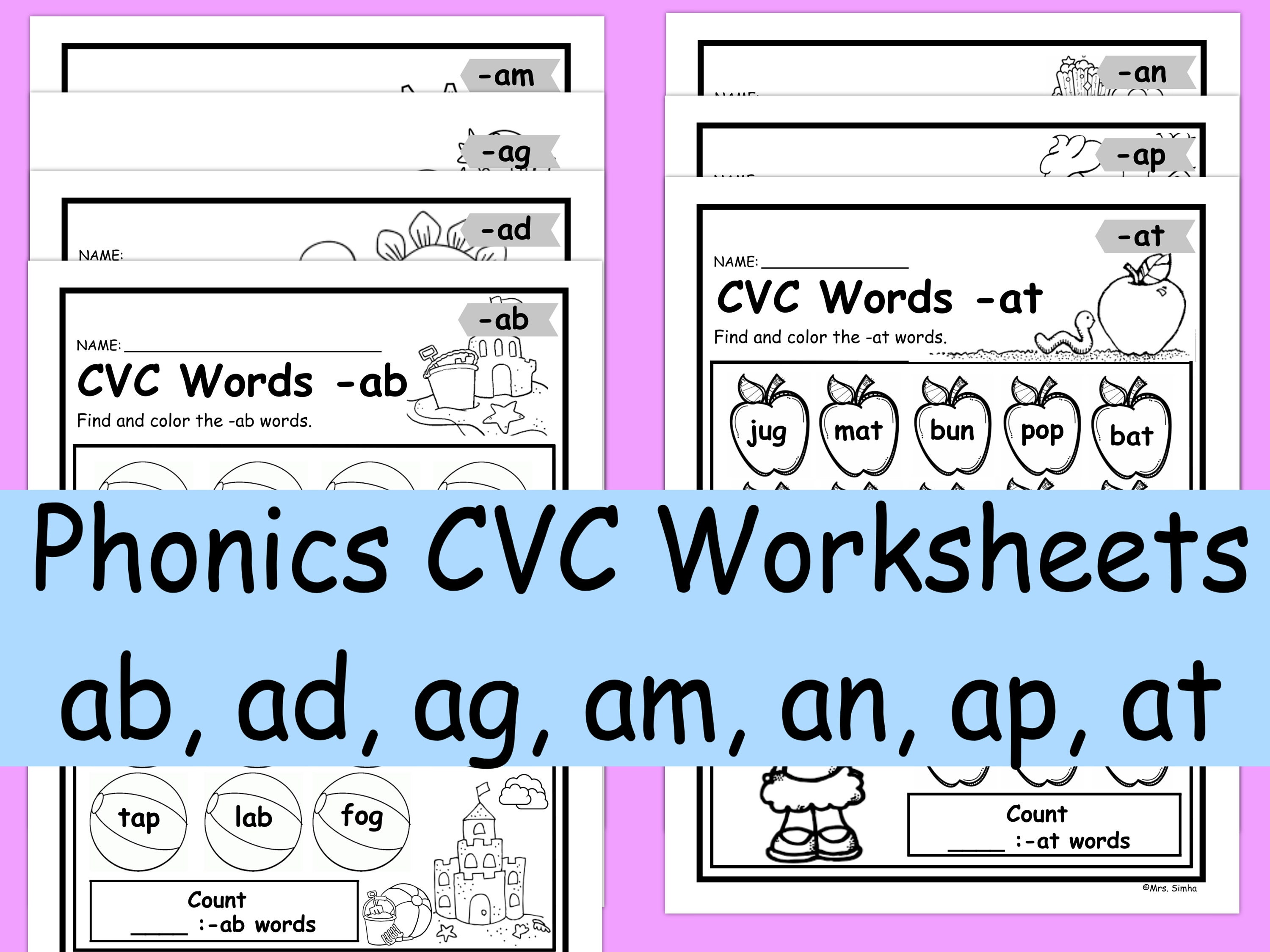 Phonics CVC Worksheets, CVC Word Search 'a' for Kindergarten and First ...