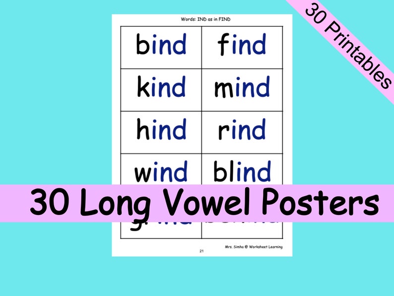 Phonics Long Vowel Posters (printables) Phonics Posters/flashcards for ...
