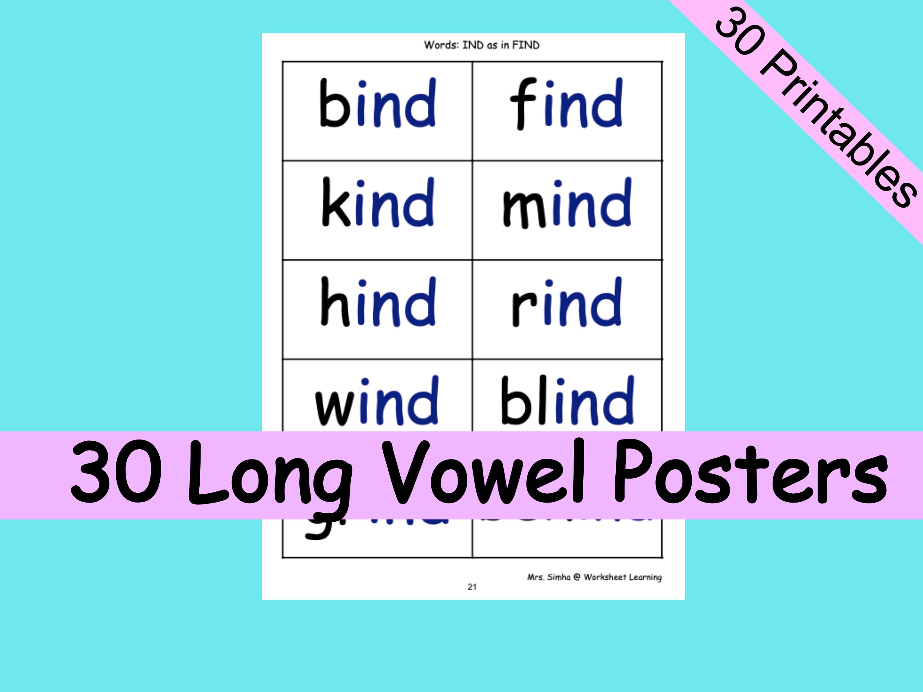 Phonics Long Vowel Posters (printables) Phonics Posters/flashcards for ...