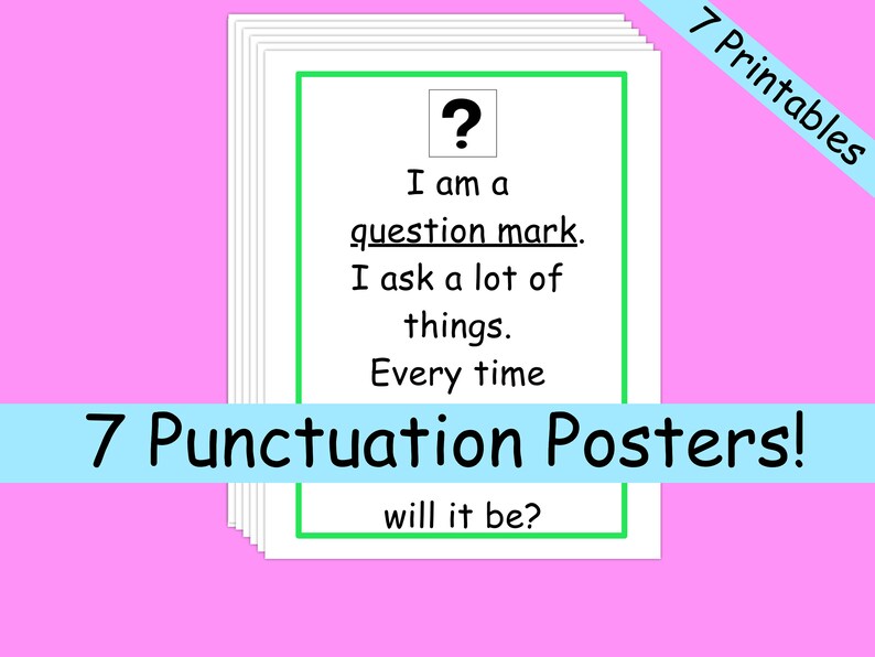 7 Punctuation Mark Posters! Posters Are of Period, Comma, Question Mark ...