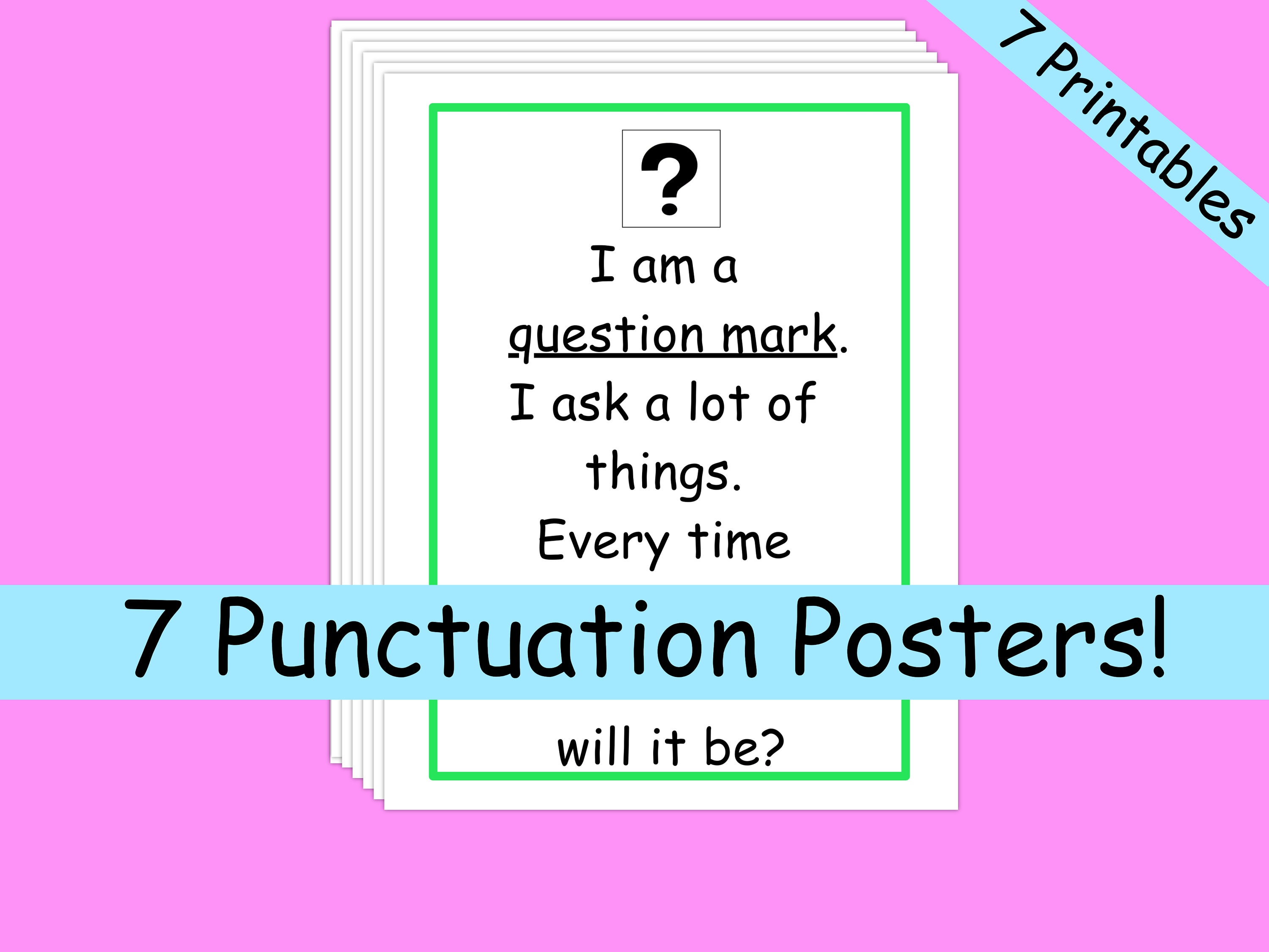 7 Punctuation Mark Posters! Posters Are of Period, Comma, Question Mark ...