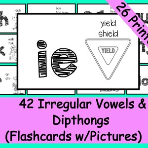 42 Irregular Vowels and Dipthongs' Flash Cards With Pictures: in 26 ...