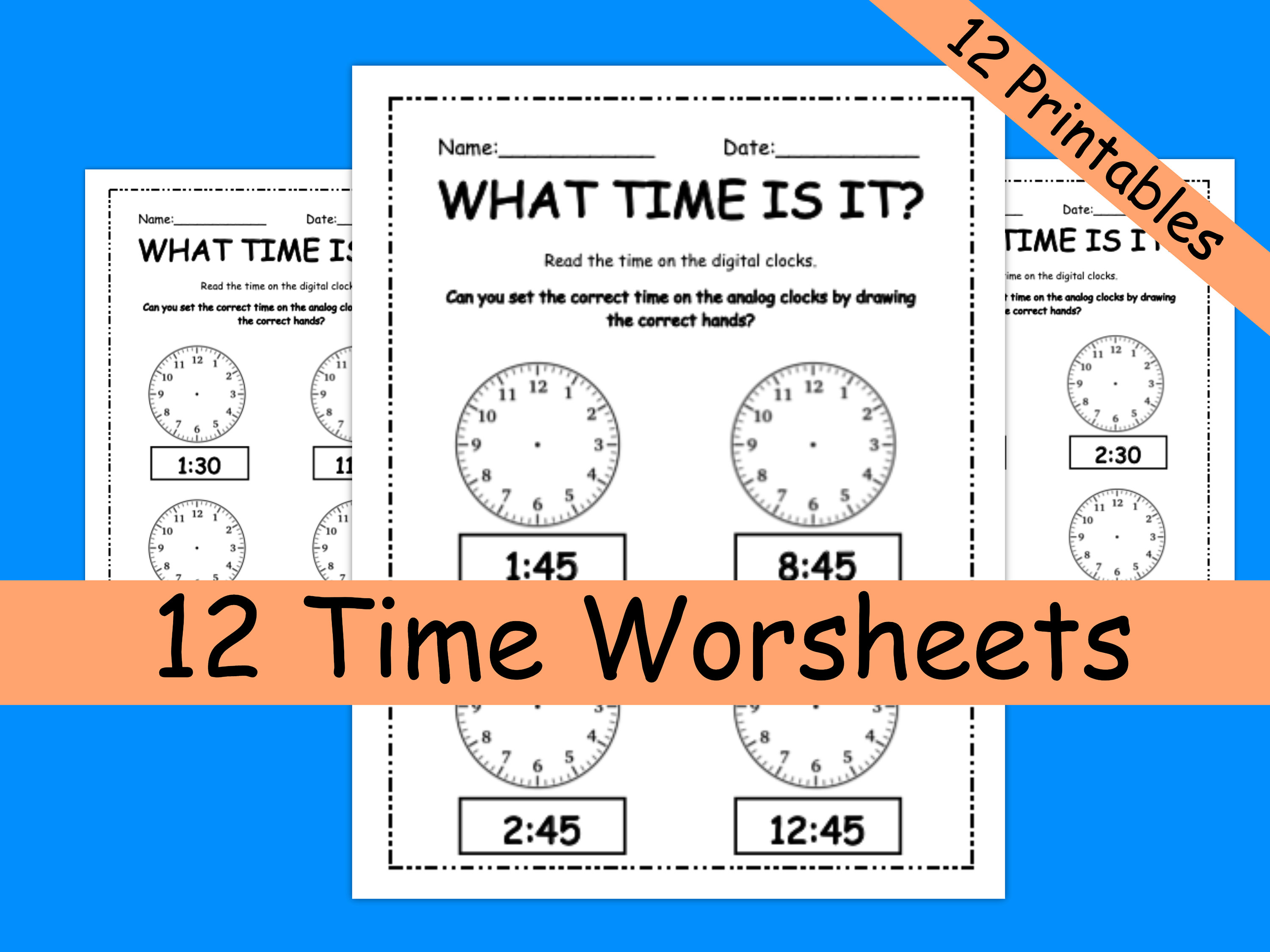 12 Telling Time Worksheets for Kindergarten, 1st Grade, 2nd Grade - Etsy