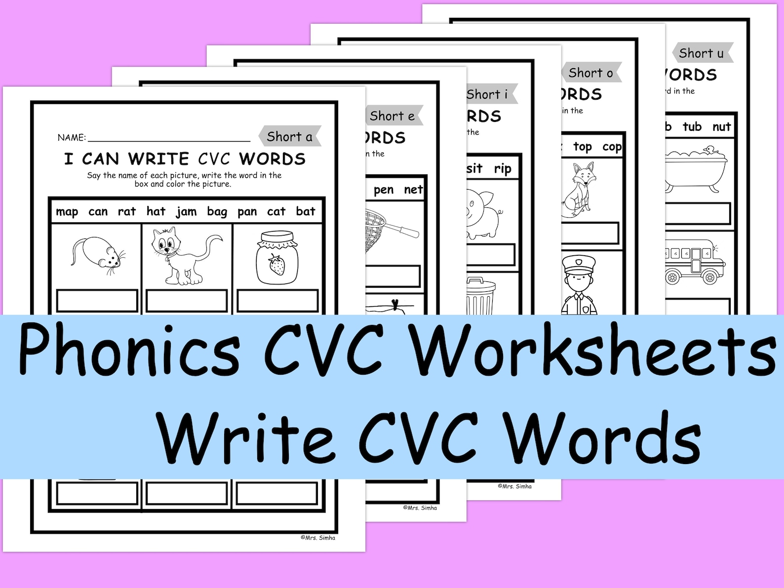 Phonics CVC Worksheets- I Can Write CVC Words! for Kindergarten and ...