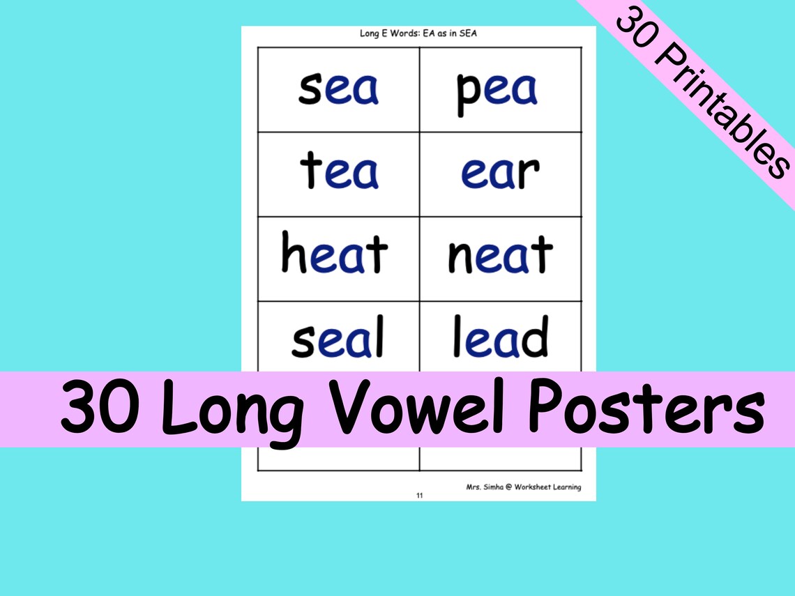 Phonics Long Vowel Posters (printables) Phonics Posters/flashcards for ...