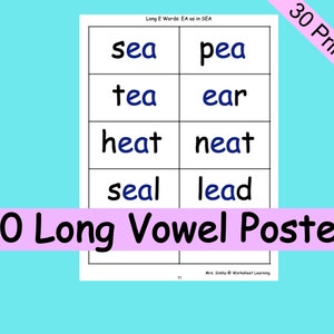 Phonics Long Vowel Posters (printables) Phonics Posters/flashcards for ...