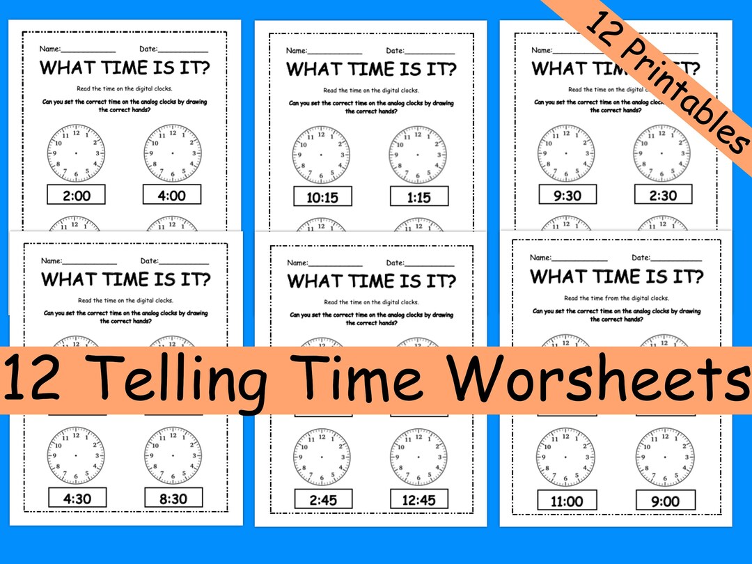12 Telling Time Worksheets for Kindergarten, 1st Grade, 2nd Grade - Etsy