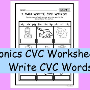 Phonics CVC Worksheets- I Can Write CVC Words! for Kindergarten and ...