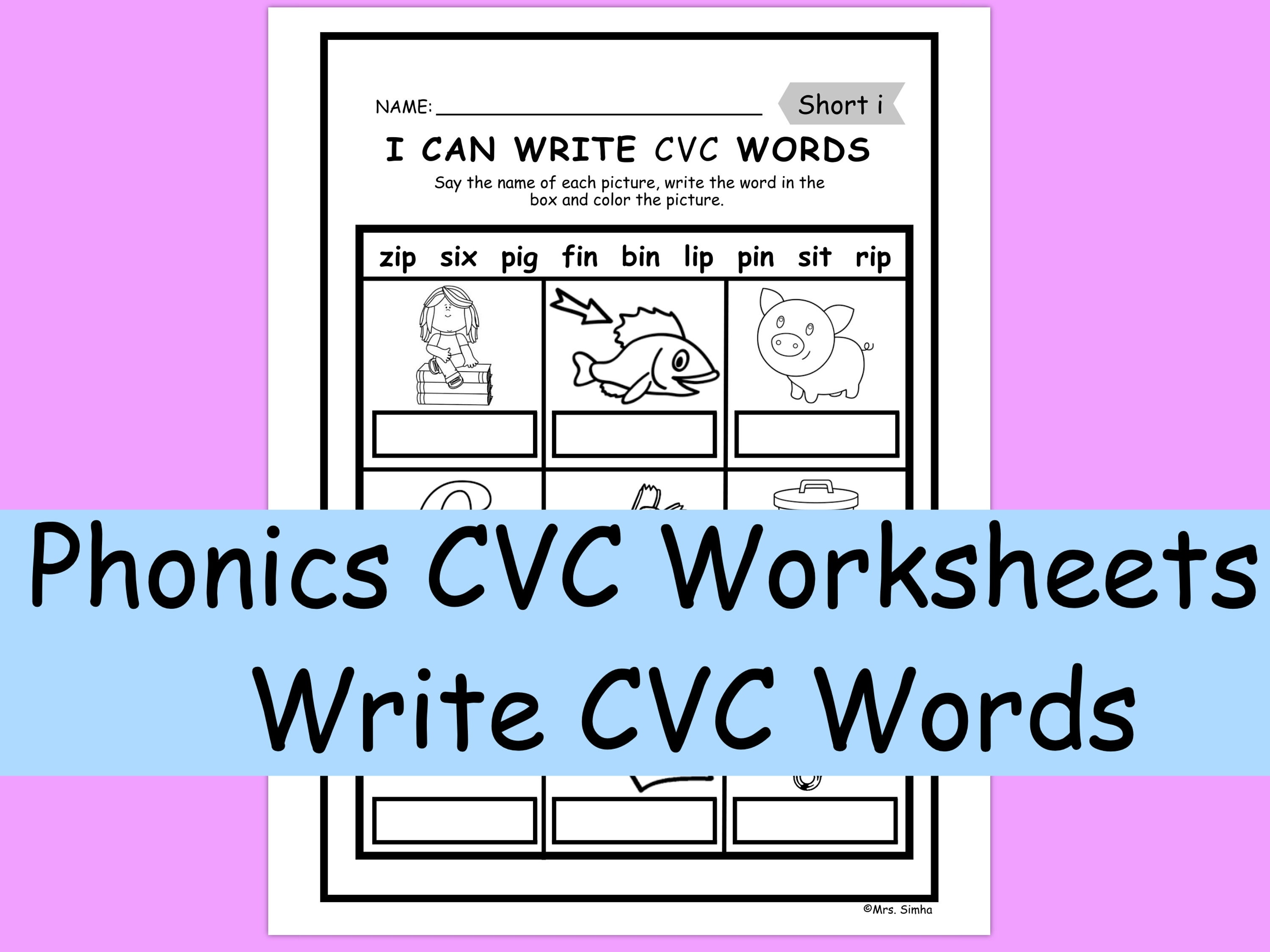 Phonics CVC Worksheets- I Can Write CVC Words! for Kindergarten and ...