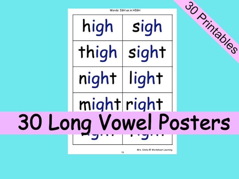 Phonics Long Vowel Posters (printables) Phonics Posters/flashcards for ...