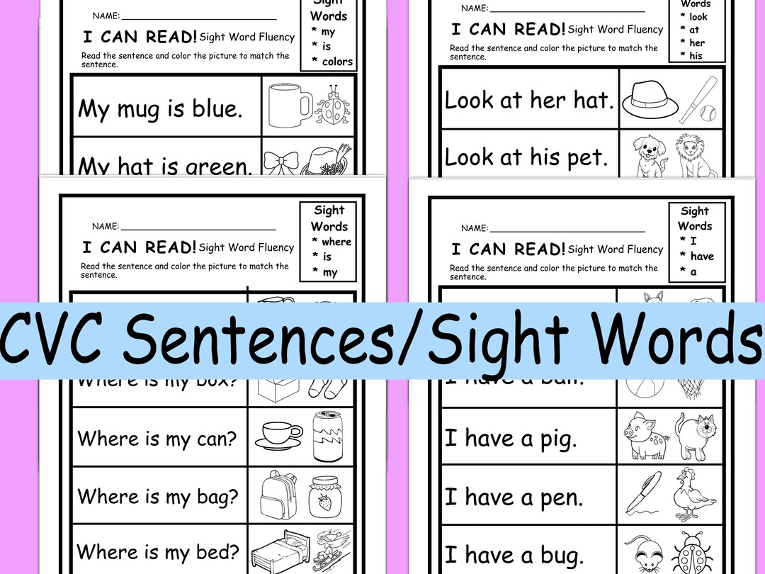 Phonics CVC Worksheets - Sentences/sight Words Practice!! - Etsy