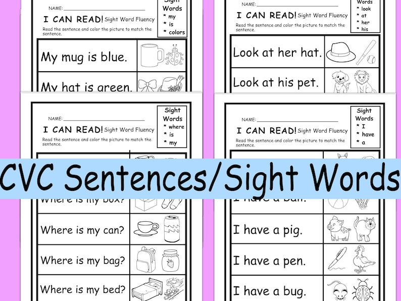 Phonics CVC Worksheets - #1 Sentences/sight Words Practice!! (#2 Packet ...