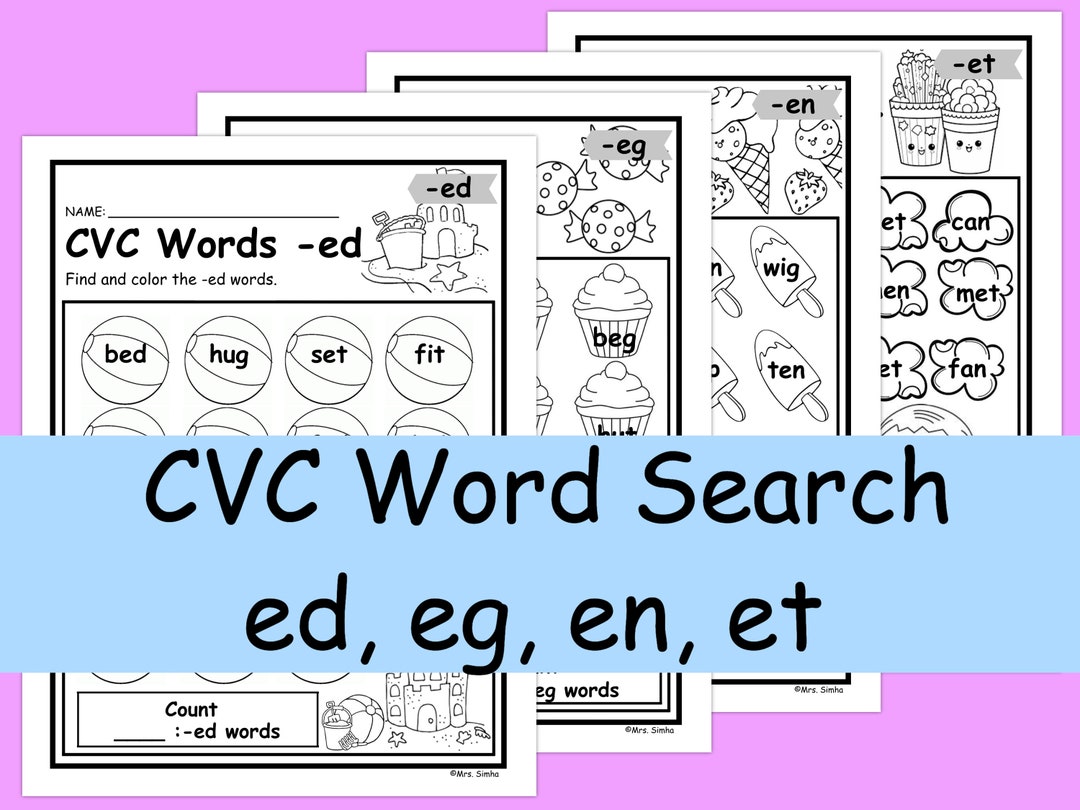 Phonics Worksheets, CVC Word Search 'e' for Kindergarten and First ...
