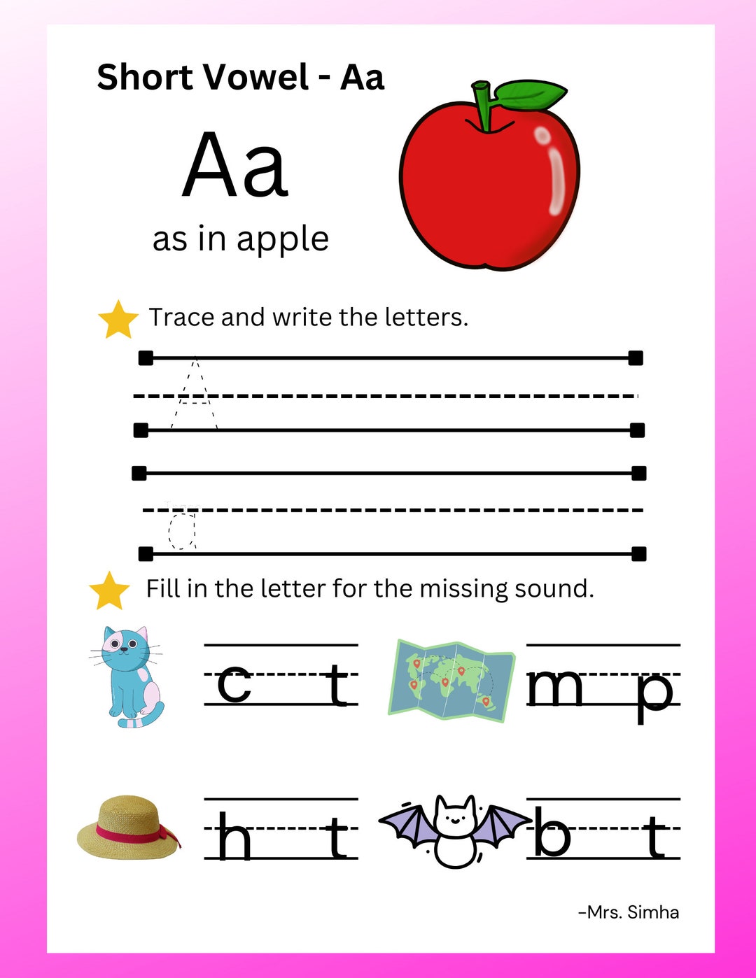 Short Vowel Sounds Printable Worksheets - Etsy